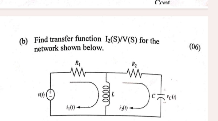 Solved (b) ﻿Find transfer function I2SV(S) ﻿for the network | Chegg.com