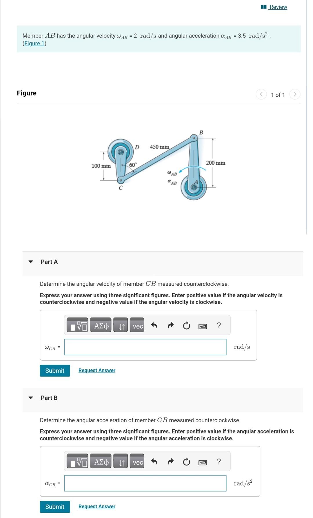 Solved Member AB has the angular velocity ωAB=2rad/s and | Chegg.com