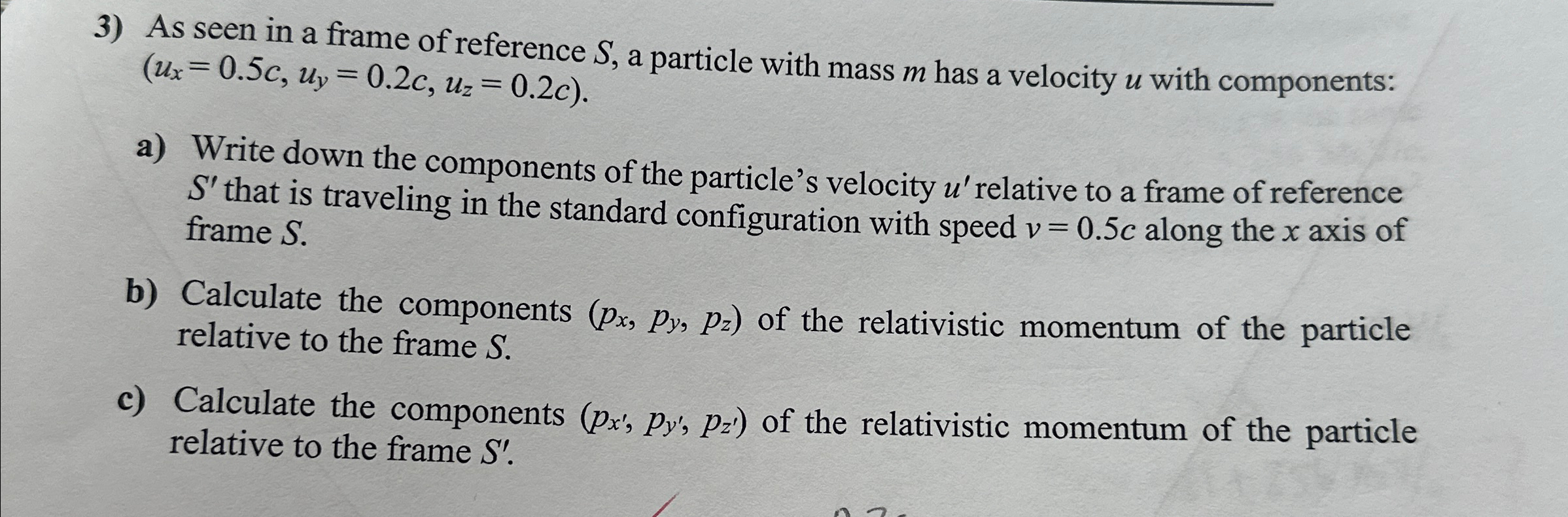 Solved As seen in a frame of reference S, ﻿a particle with | Chegg.com