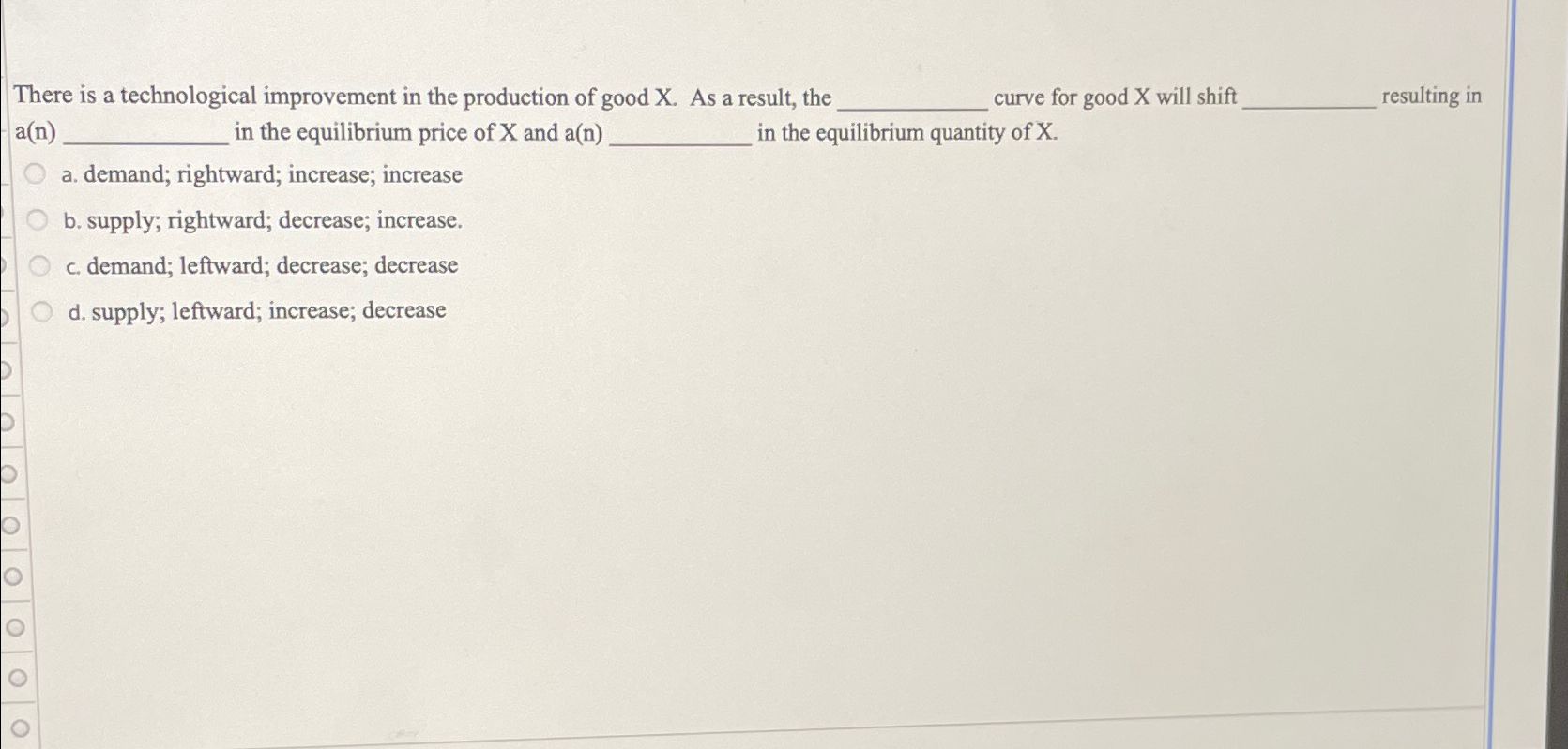 Solved There is a technological improvement in the | Chegg.com