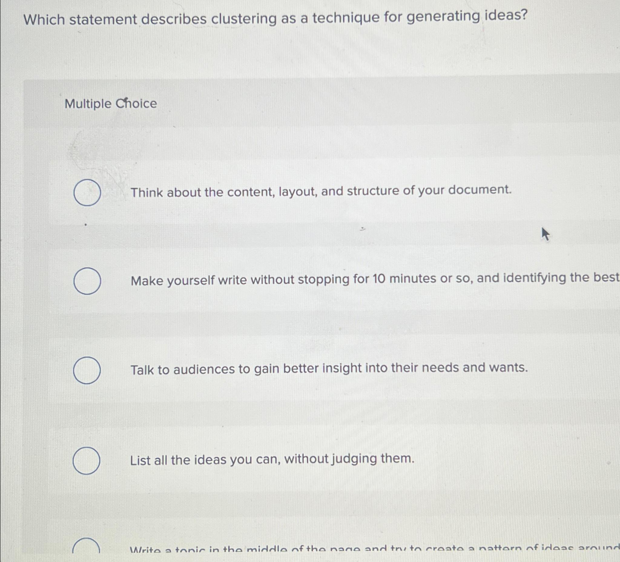 Solved Which statement describes clustering as a technique | Chegg.com