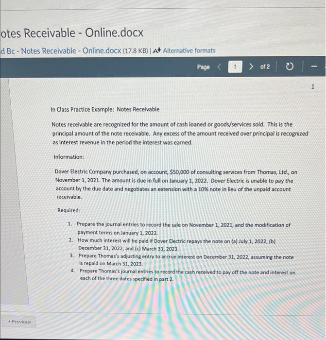Solved In Class Practice Example: Notes Receivable Notes | Chegg.com