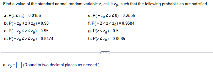 Solved Find a value of the standard normal random variable | Chegg.com