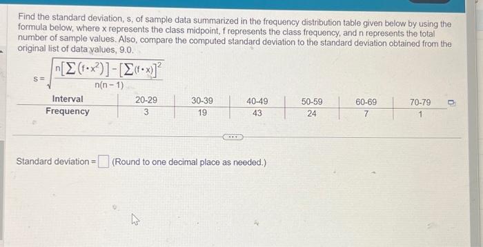 Find the standard deviation, s, of sample data | Chegg.com