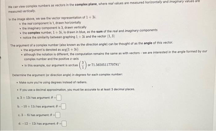 Solved We can view complex numbers as vectors in the complex | Chegg.com
