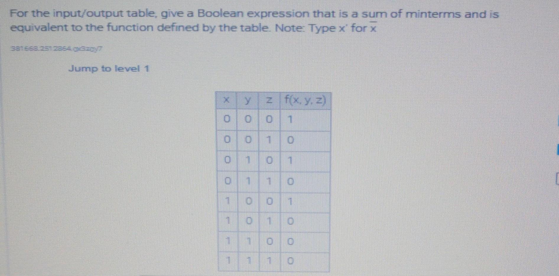 Solved For the input/output table, give a Boolean expression | Chegg.com