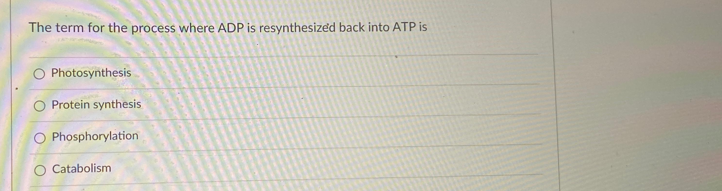 Solved The term for the process where ADP is resynthesized | Chegg.com