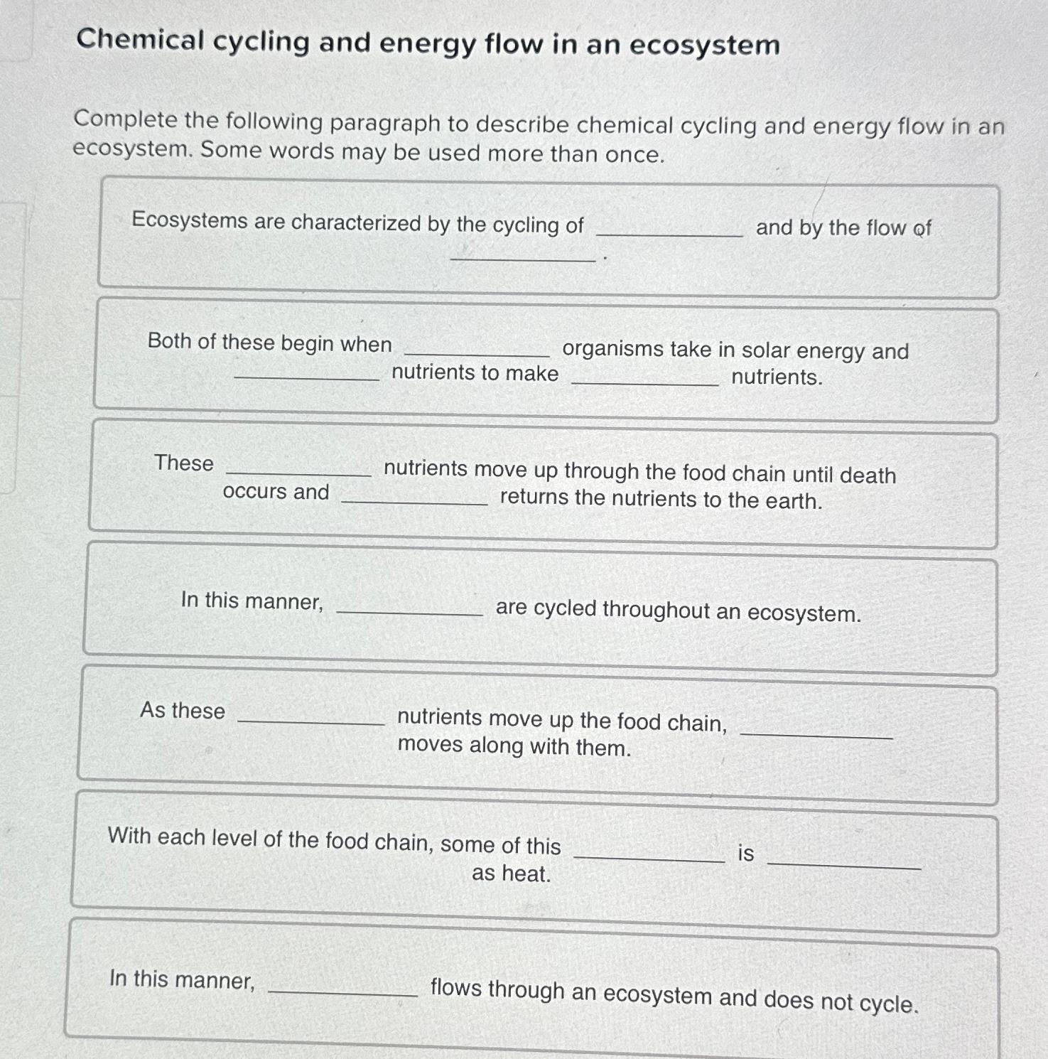 Solved Chemical cycling and energy flow in an | Chegg.com