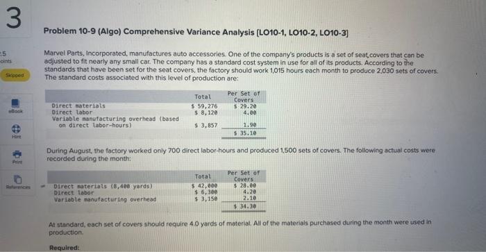 Solved Problem 10-9 (Algo) Comprehensive Variance Analysis | Chegg.com