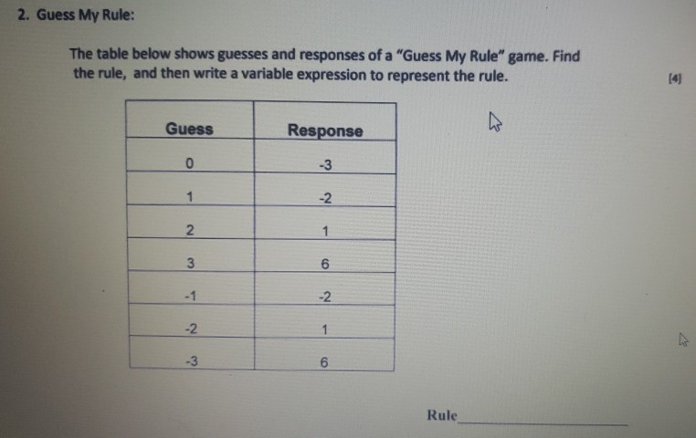Solved 2. Guess My Rule: The table below shows guesses and | Chegg.com