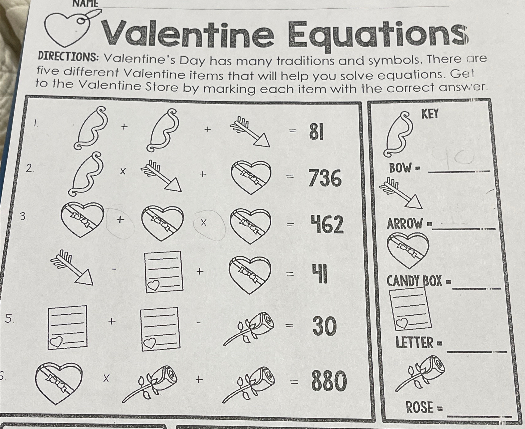 Solved Valentine EquationsDIRECTIONS: Valentine's Day has | Chegg.com