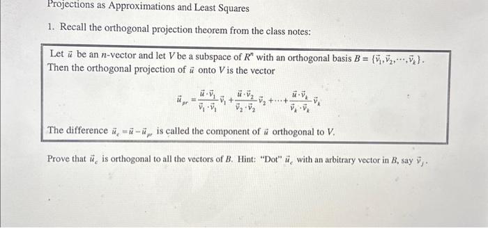 Solved Projections As Approximations And Least Squares 1
