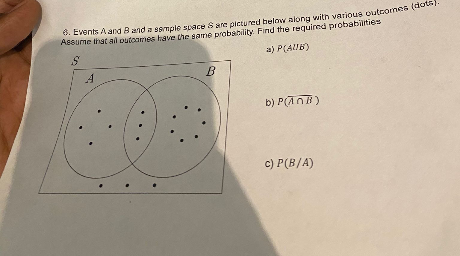 Solved Events A and B ﻿and a sample space S ﻿are pictured | Chegg.com