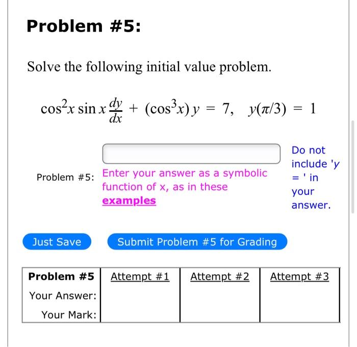 Solved Solve the following initial value problem. | Chegg.com
