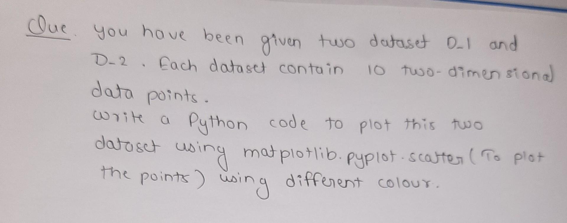 Solved Que you have been given two dataset D−1 and D-2. Each | Chegg.com