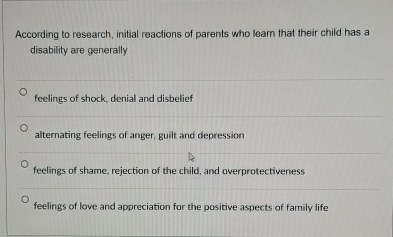 Solved According to research, initial reactions of parents | Chegg.com