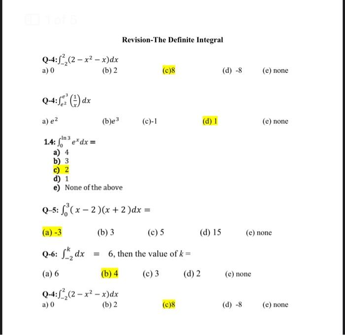 Solved Revision-The Definite Integral Q-4: ∫−22(2−x2−x)dx a) | Chegg.com