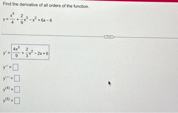 Solved Find the derivative of all orders of the function. y | Chegg.com