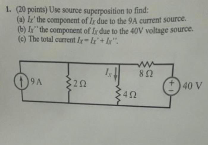 Solved 1. (20 points) Use source superposition to find: (a) | Chegg.com