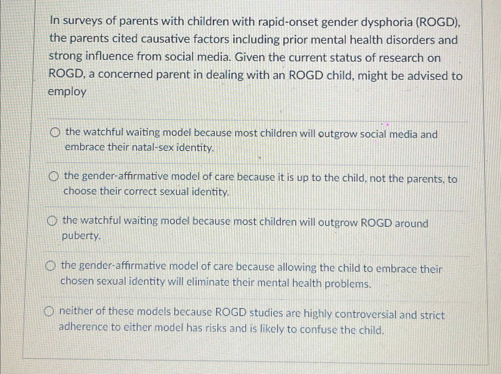 Solved In surveys of parents with children with rapid-onset | Chegg.com