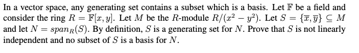 Solved In a vector space, any generating set contains a | Chegg.com