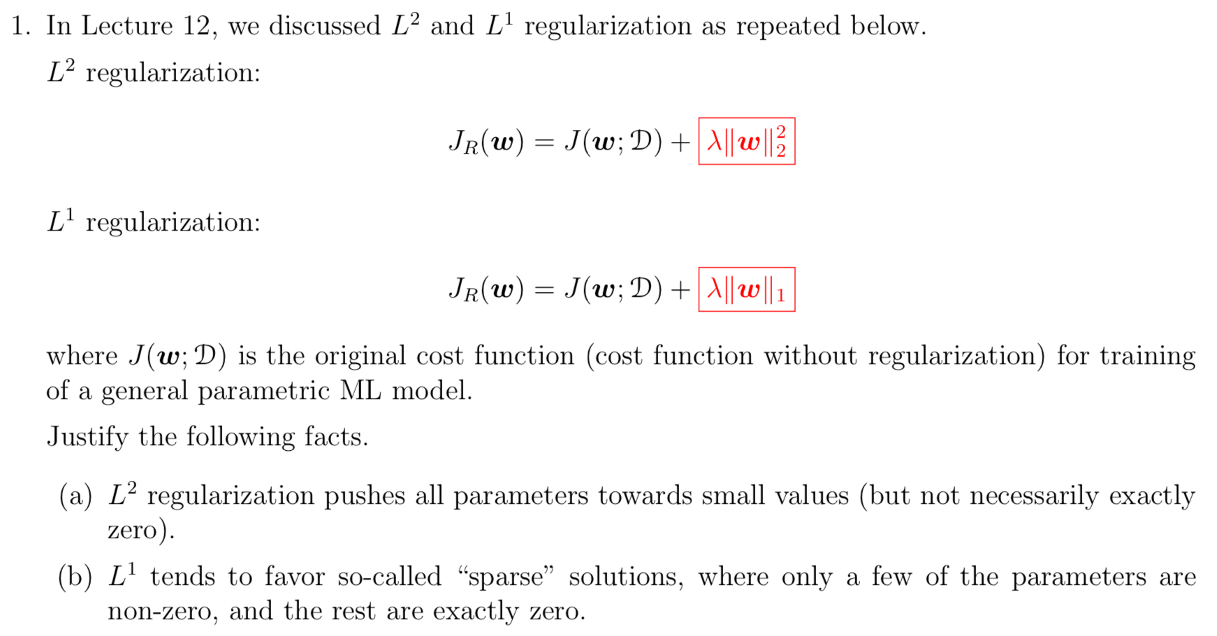 In Lecture 12 , ﻿we discussed L2 ﻿and L1 | Chegg.com