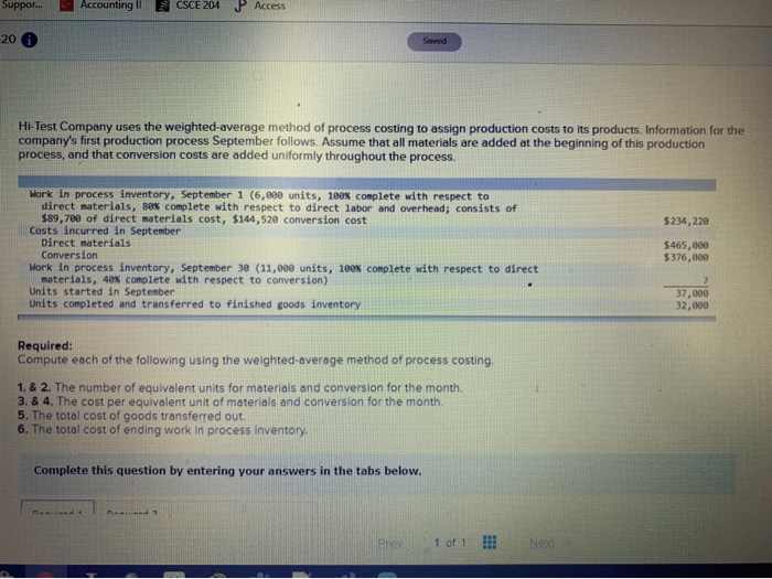 Solved Hi-Test Company uses the weighted-average method of | Chegg.com