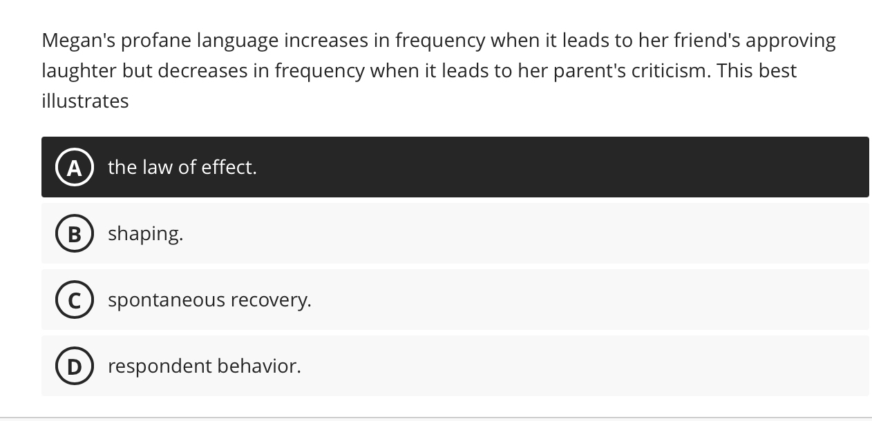 Solved Megan's profane language increases in frequency when | Chegg.com