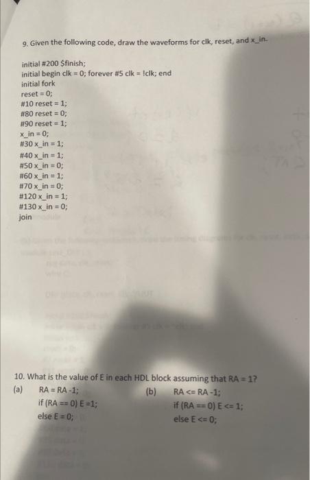 Solved 9. Given the following code, draw the waveforms for | Chegg.com