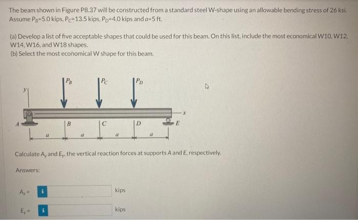 Solved The beam shown in Figure P8.37 will be constructed | Chegg.com