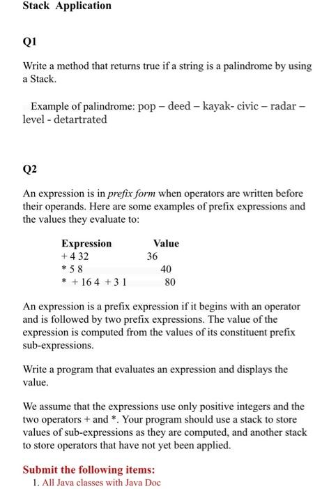 Solved Stack Application Q1 Write a method that returns true | Chegg.com