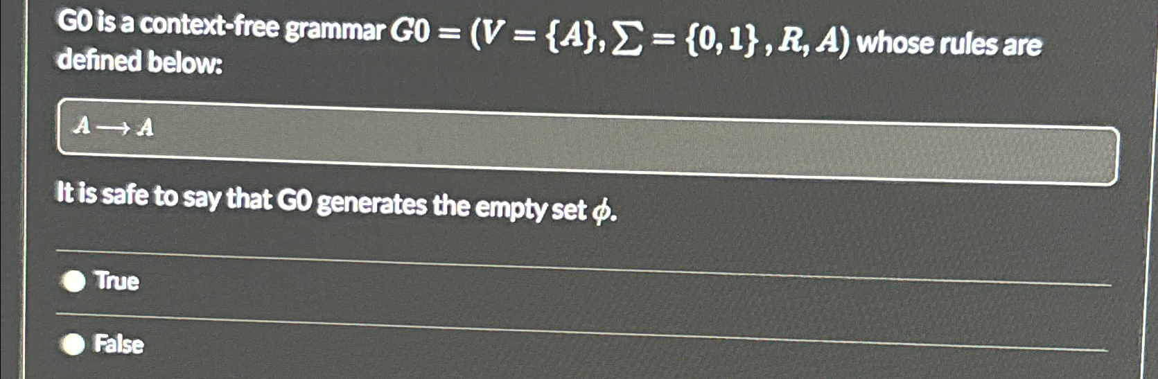 Solved CO is a context-free grammar )={A},Σ=({0,1},R,A whose | Chegg.com