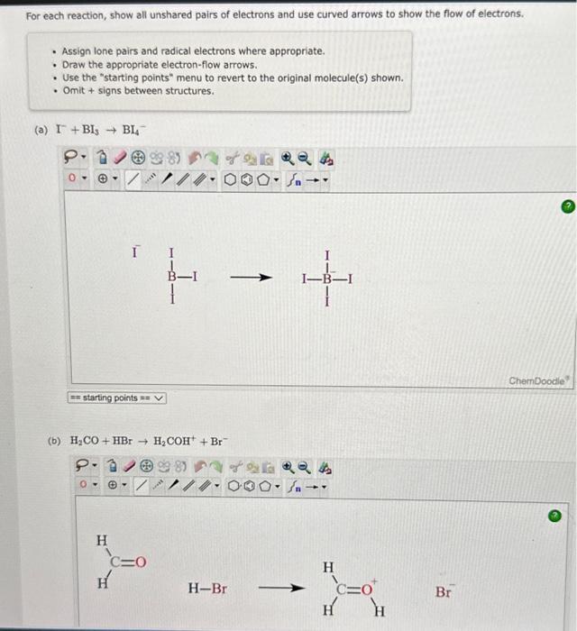 Solved For each reaction, show all unshared pairs of | Chegg.com