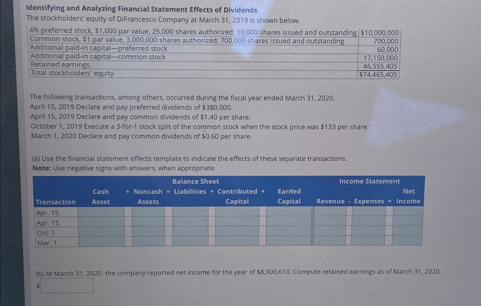 Solved Identifying and Analyzing Financial Statement Effects | Chegg.com