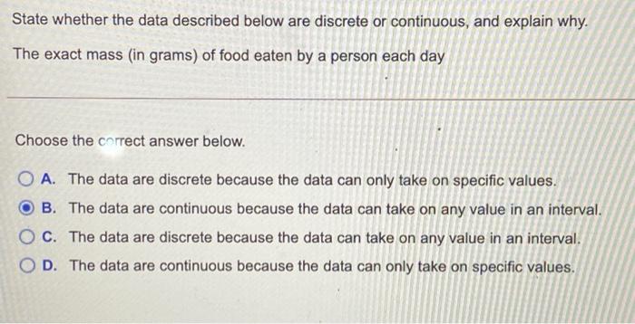 Solved State whether the data described below are discrete | Chegg.com