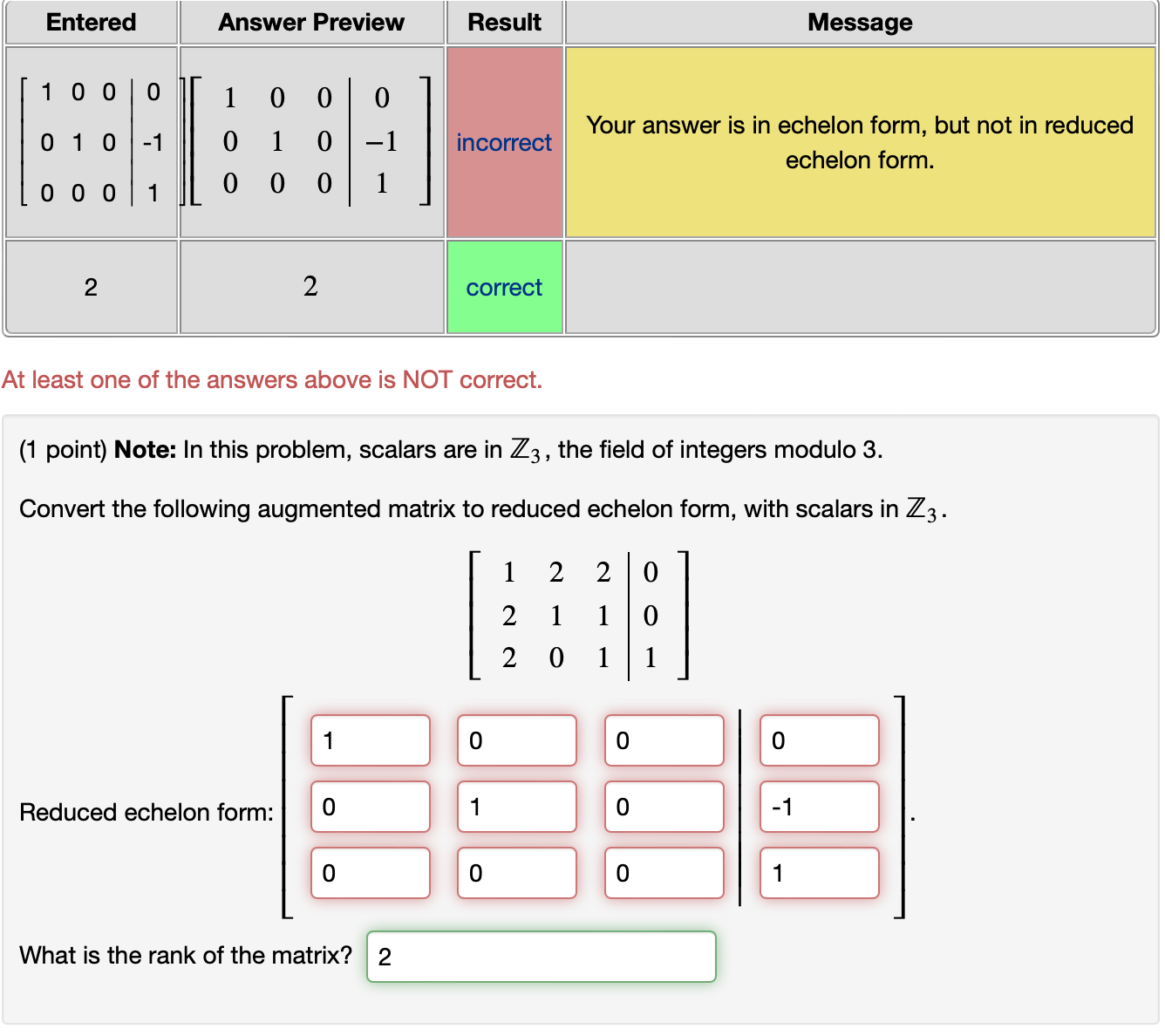 Solved (1 ﻿point) ﻿Note: In this problem, scalars are in Z3, | Chegg.com