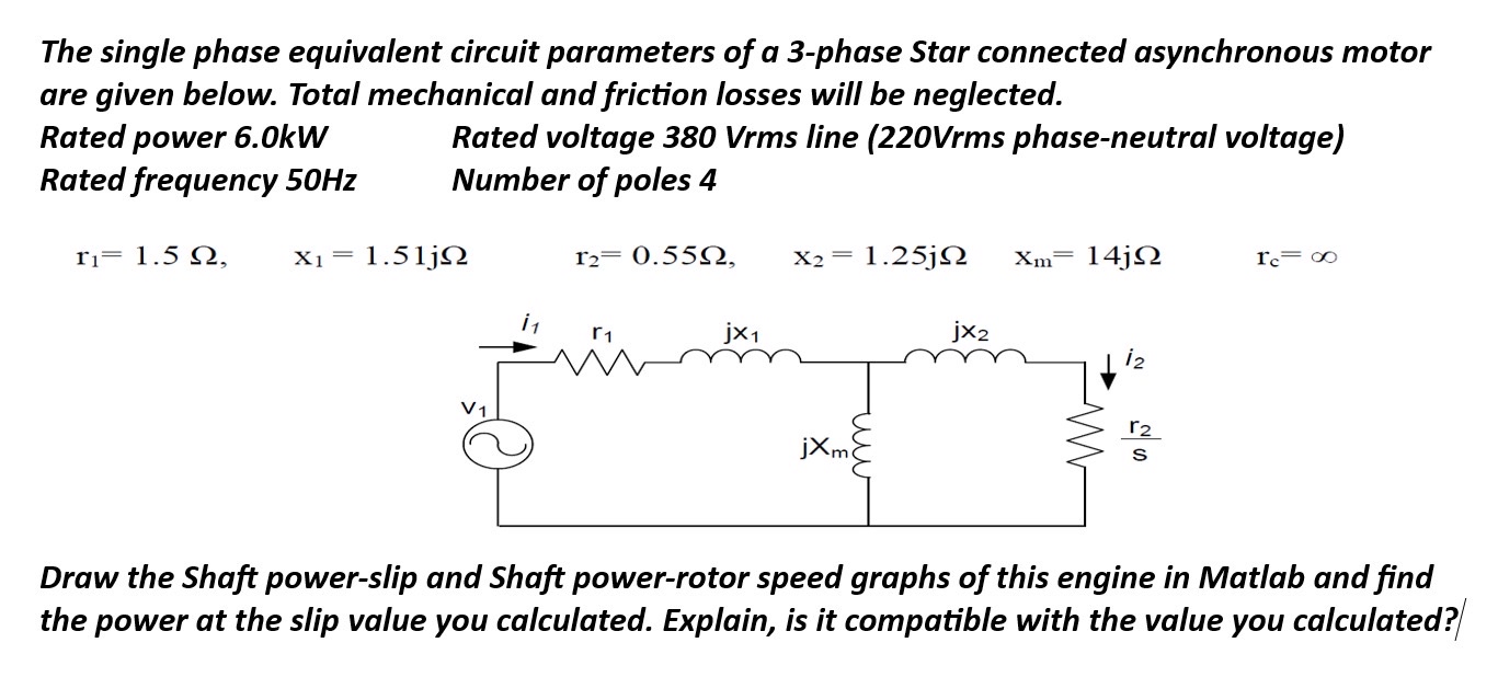 Solved The single phase equivalent circuit parameters of a | Chegg.com