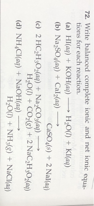 Solved 72. Write balanced complete ionic and net ionic equa- | Chegg.com