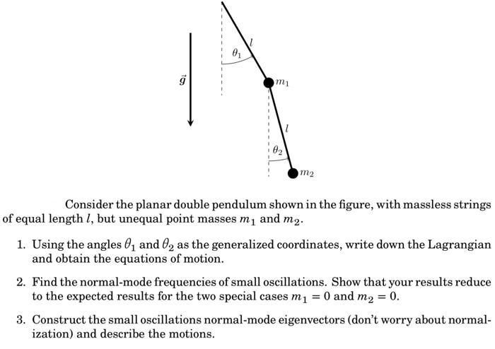 Solved g mi 1 82 m2 Consider the planar double pendulum | Chegg.com