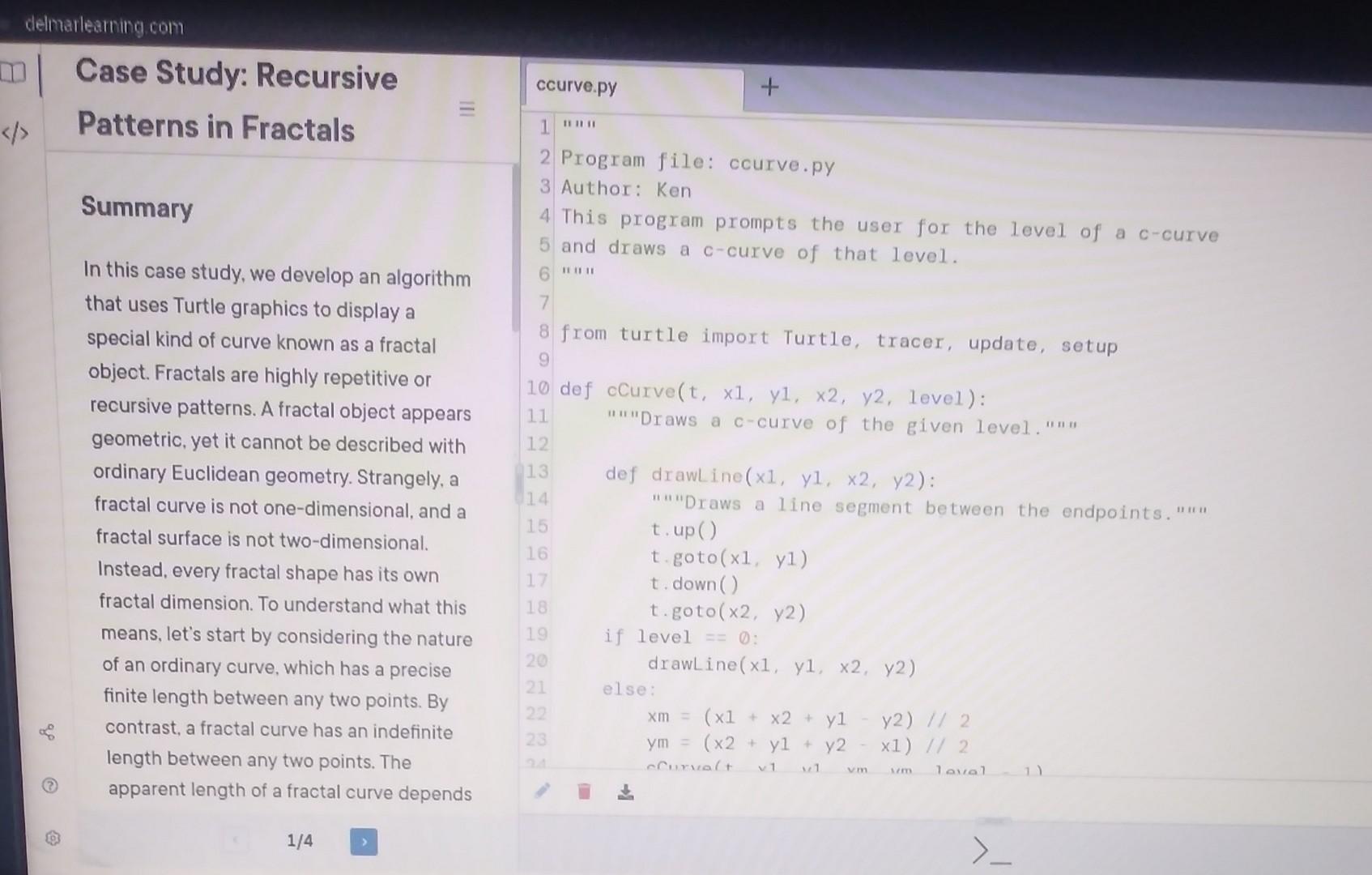 2 Program file: ccurve.py Summary 3 Author: Ken 4 | Chegg.com