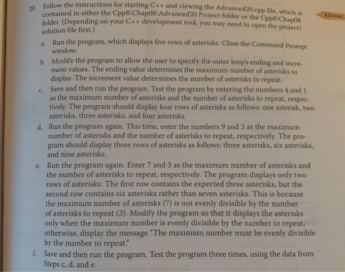 Solved 20. Follow the instru ADVANC llow the instructions | Chegg.com