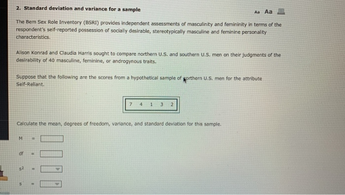 Solved 2 Standard Deviation And Variance For A Sample Aa Aa