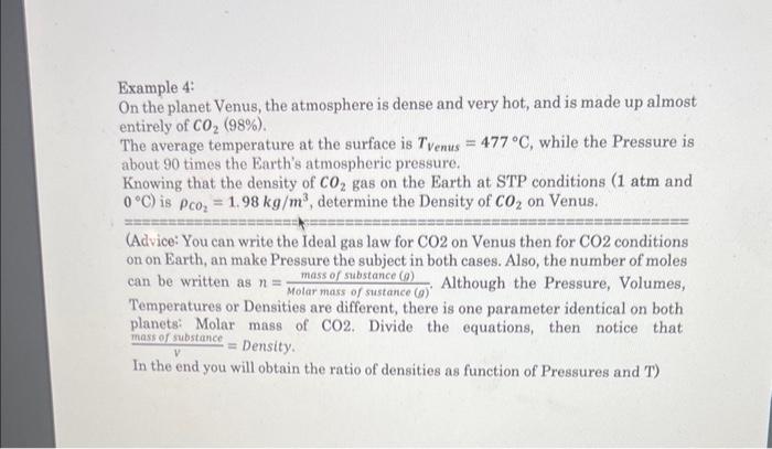 Solved Example 4: On the planet Venus, the atmosphere is | Chegg.com