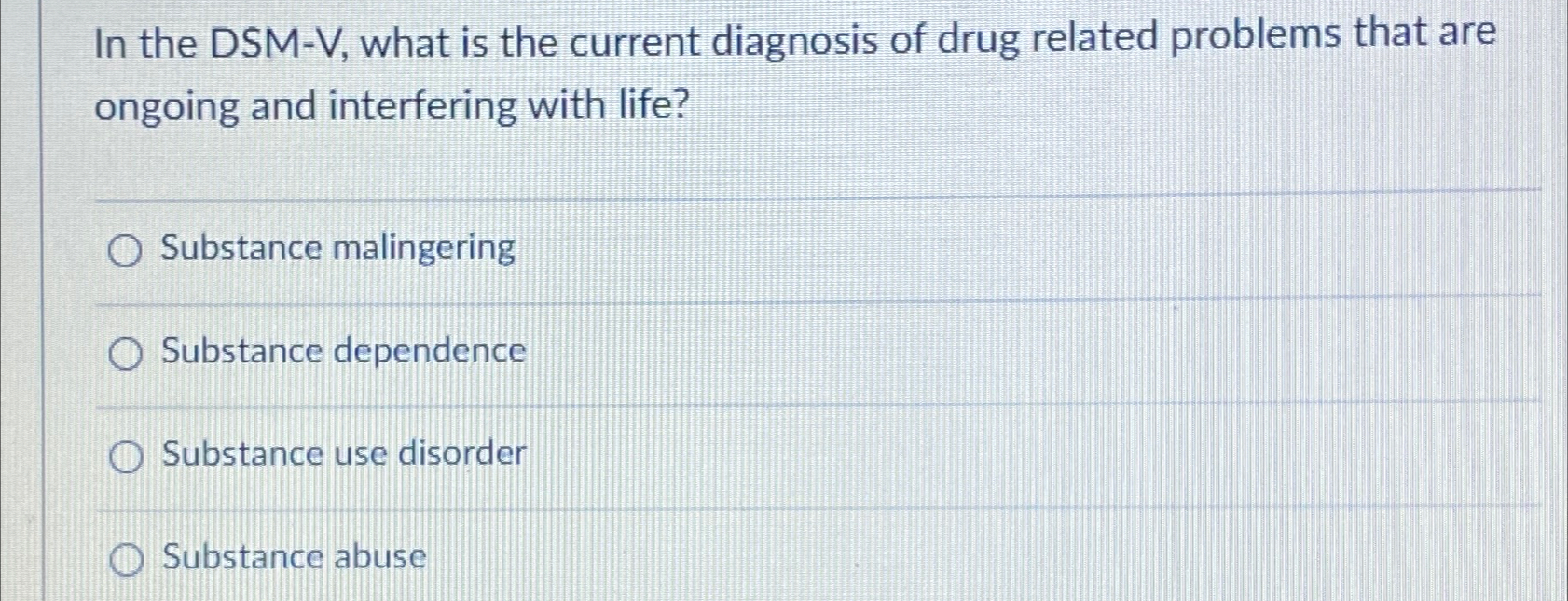 Solved In the DSM-V, ﻿what is the current diagnosis of drug | Chegg.com