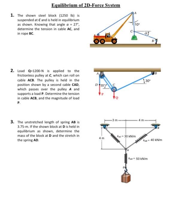 Solved Equilibrium of 2D-Force System 1. The shown steel | Chegg.com