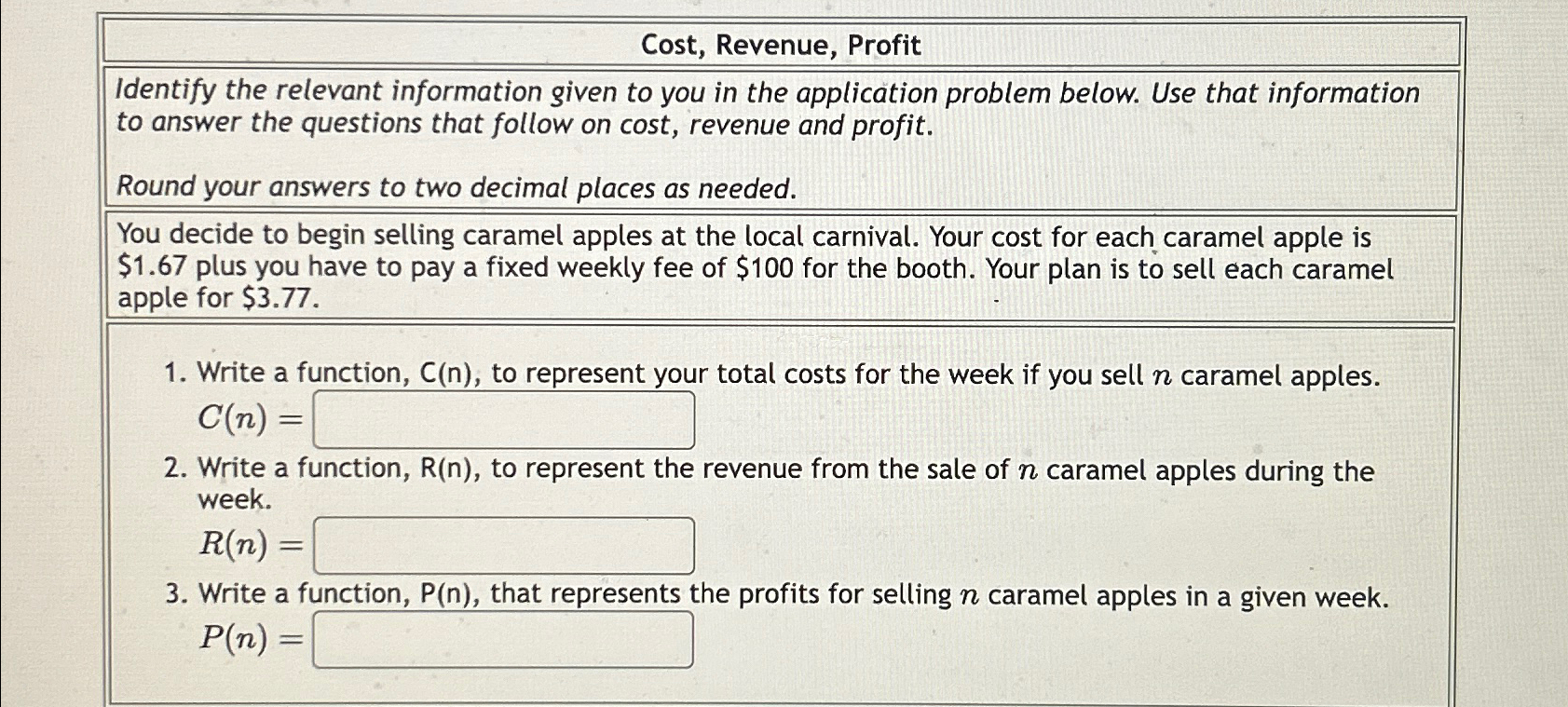 Solved Cost, Revenue, ProfitIdentify the relevant | Chegg.com