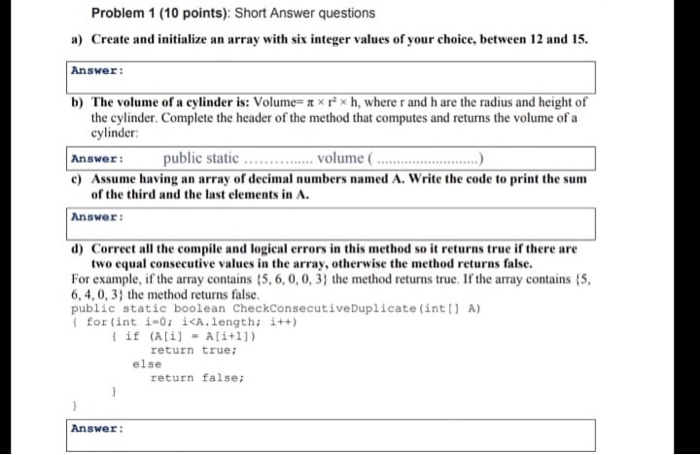 Solved Problem 1 (10 points): Short Answer questions a) | Chegg.com