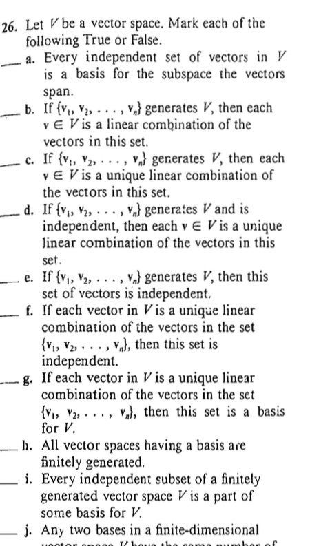 Solved Let V ﻿be a vector space. Mark each of the following | Chegg.com