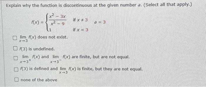 Solved Explain why the function is discontinuous at the | Chegg.com