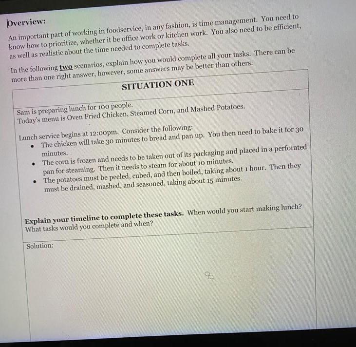 Solved An important part of working in foodservice, in any | Chegg.com
